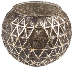 Stříbrný antik skleněný svícen na čajovou svíčku - Ø13*10 cm