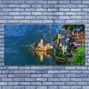 Plexisklo-obraz Hory Městečko Noc Jezero 120x60 cm
