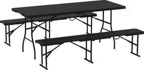 Sada pivního stanu Outsunny, skládací campingový stůl se 2 pivními lavicemi a rattanovým vzhledem, sada stolů pro balkon, párty stan, zahradu 180 x 74