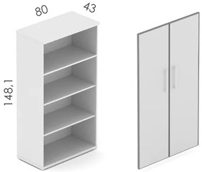 NABYTEK-DESIGNOVY.CZ - DE480 - Skříň kancelářská EPIC, 4 police, volitelné skleněné dveře, výška 148,1cm, dub/černá