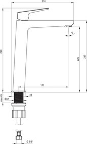 Deante Blur, vysoká umyvadlová baterie h-290, grafitová, DEA-BQL_D20K