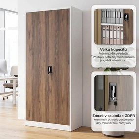 Kovová kancelářská skříň na dokumenty bílá / ořech, 900x1950x400 mm: JAN H Eco Design