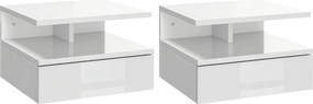 HOMCOM Sada 2 floating nočních stolků se závěsem, 1 zásuvkou a otevřenou policí do ložnice 35x32x22,5 cm Jasně bílá | Aosom