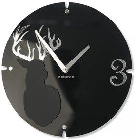 Stylové hodiny do obývacího pokoje černé s jelenem 30 cm