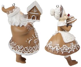 Sada 2 vánočních ozdob z plastu perníkový Santa Claus s paní Clausovou – 13 cm