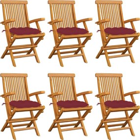 vidaXL Zahradní židle s mi poduškami 6 ks masivní teak [3062558] Barva: vínová červená
