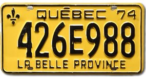 Kanadská SPZ Quebec 1974 Yellow 426E988