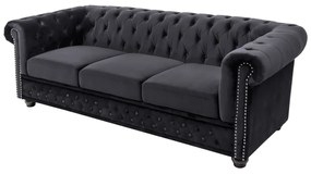Massive home | 3místná pohovka CHESTERFIELD 205cm, sametová černá