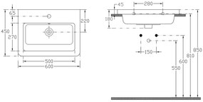 SAPHO CITY keramické umyvadlo hranaté 60x18x45 cm, KE060