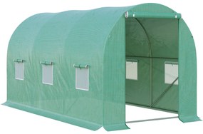 Fóliový skleník na rajčata Outsunny 395x195x190cm s 6 okny ze sítě, kulatý obloukový skleník pro pěstování rostlin a chladicí rám | Aosom.de