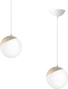 Závěsné svítidlo Sfera, 1x bílé skleněné stínítko, w/dřevo