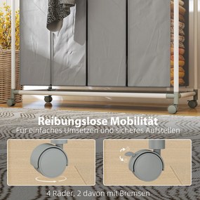 HOMCOM Koš na prádlo se 4 přihrádkami 160 L sběrač prádla s koly, vyjímatelný pytel na prádlo, 97 x 38 x 81 cm, šedá