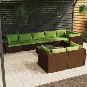 vidaXL 9dílná zahradní sedací souprava s poduškami polyratan [3102490] Barva: Hnědá a zelená