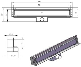 BPS-koupelny Nástěnný odtokový žlab 2in1 DL04-MURAL  70 cm, černý