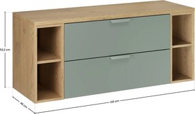 Závěsná skříňka pod umyvadlo Aster s deskou a regály 120 cm zelená/dub cremona