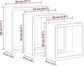 vidaXL Nástěnné police kostky 3 ks MDF [323952] Barva: Bílá