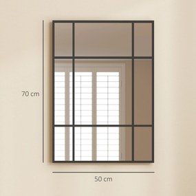 HOMCOM obdélné nástěnné zrcadlo 70 × 50 cm — černý kovový rám ve stylu okna, dekorativní zrcadlo do obýváku, ložnice a předsíně