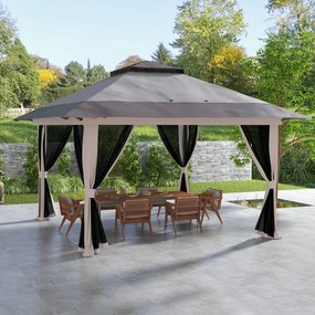 Outsunny Skládací altán Pop-up s výškově nastavitelnou funkcí UV50+ ochrana, dvojitá střecha a moskytiéry 4x4x2,8 m světle šedá
