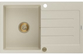 Mexen Bruno 1-miskový granitový dřez s odkapávačem 795 x 495 mm, Béžová, sifon Zlatá - 6513791010-69-G