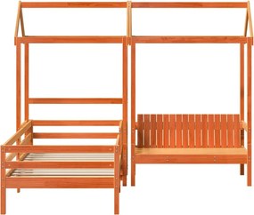 Postel a lavice se střechou voskově hnědá 80 x 200 cm borovice 3282179
