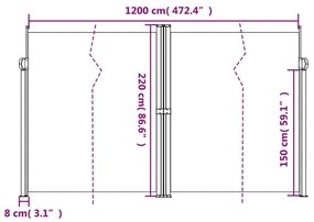 Zatahovací boční markýza červená 220 x 600 cm,  4004867