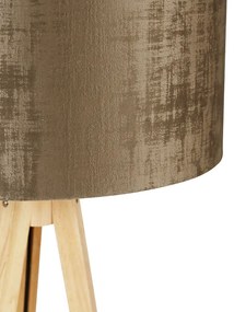 Stojací lampa dřevěná s látkovým stínidlem hnědá 50 cm - Tripod Classic