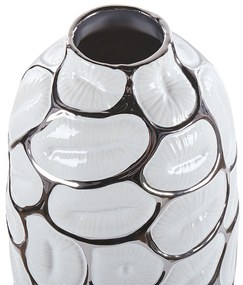 Kamenina Dekorativní váza 34 Bílá Stříbrná CENABUM Beliani