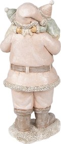 Růžová vánoční dekorace socha Santa s dětmi - 10*8*21 cm