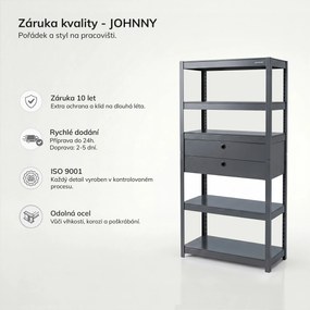 Kovový regál se zásuvkami antracitový: JOHNNY, 1800 x 800 x 420 mm