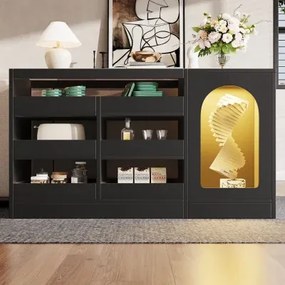 Aosom Moderní komoda se zásuvkami, jídelní skříň s LED světlem a 6 zásuvkami, 120 x 40 x 75 cm, Černá