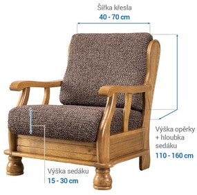 Bielastické potahy VITTORIA hnědá křeslo s dřevěnými rukojeťmi (š. 40 - 70 cm)