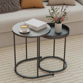 HOMCOM Sada 2 obývacích stolů, zasouvací, design podnosu, kov, šedá