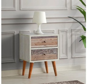Asir | Noční stolek MALMO 55x40 cm bílá/hnědá | AS0487