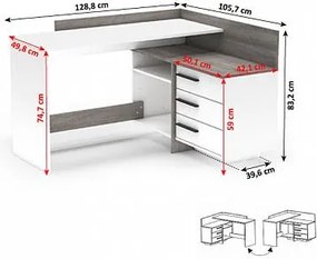 Univerzální PC stůl, rohový, bílá / dub trufel prata, TALE NEW