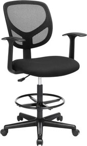 Ergonomická kancelářská židle s opěrkami, vysoká otočná židle s výškou sedáku 55-75 cm, černá