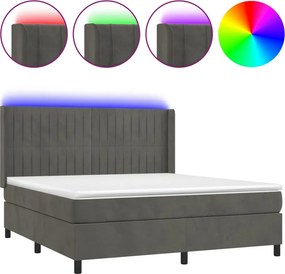 Box spring postel s matrací a LED tmavě šedá 160x200 cm samet 3139692