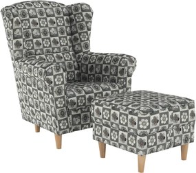 ušák, křeslo, s taburetem, látka patchwork N1, Tempo Kondela ASTRID