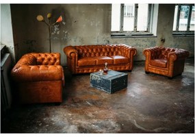 furniture-nabytek.cz - Křeslo Chesterfield z pravé kůže vintage světle hnědá