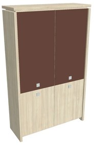 Vysoká skříň Verno 128 x 46 x 210 cm, kombinované dveře, akát / hnědá