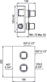 Sapho Dimy DM392 sprchová termostatická podomítková baterie páková 2 výstupy