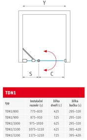 Roth Jednokřídlé sprchové dveře TDN1 pro instalaci do niky Varianta: šířka: 90 cm, orientace: Uni - (TDN1/900 - 726-9000000-01-02), Barva profilů a typ výplně: profily: stříbrná (elox), výplň: transparent