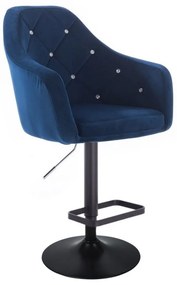 LuxuryForm DESIGN Barová židle ROMA VELUR na černé kulaté podstavě - modrá