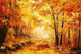 DIMEX | Samolepicí vliesová fototapeta na zeď Malba - Podzimní les MA-5-2033 | 375 x 250 cm | žlutá, oranžová, hnědá