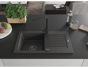 Mexen Pablo, granitový dřez 752x436x161 mm, 1-komorový a černá baterie Rita, černá skvrnitá, 6510-76-670300-70-B
