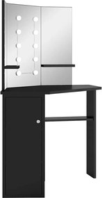 Rohový toaletní stolek s LED světlem černý 111 x 54 x 141,5 cm 326534