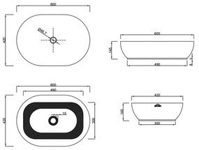 Invena Korfu, umyvadlo na desku 600x420x145 mm, imitace kamene-mramor, INV-CE-34-722-C