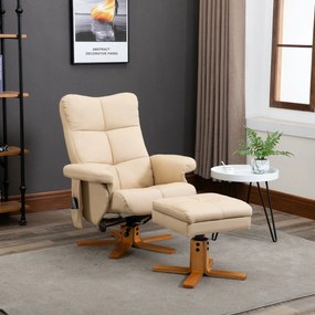 HOMCOM polohovací masážní křeslo s podnožkou úložný prostor polohovací funkce TV křeslo s masážní funkcí TV křeslo 145° náklon polyester krémová bílá…