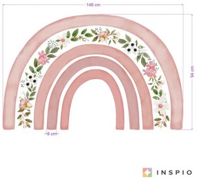 Samolepka na zeď - DUHA s květinami
