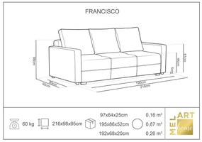 MELART Trojmístná rozkládací pohovka s úložným prostorem Francisco