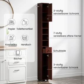 Costway Úzká koupelnová skříňka s 2 dvířky a 1 zásuvkou